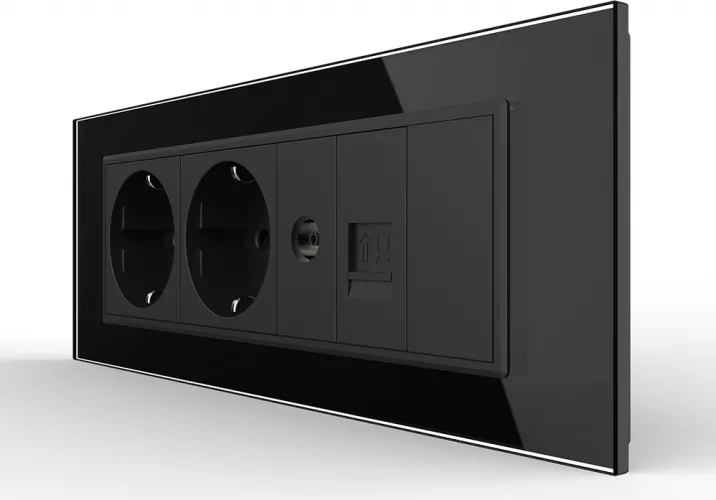 Priza Tripla cu Blank Livolo cu Rama din Sticla 2 Prize Schuko+TV ...