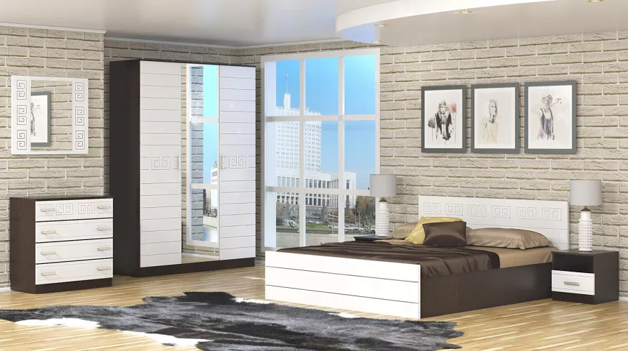 Set mobila dormitor Athena MDF Alb / Wenge la CEL.ro