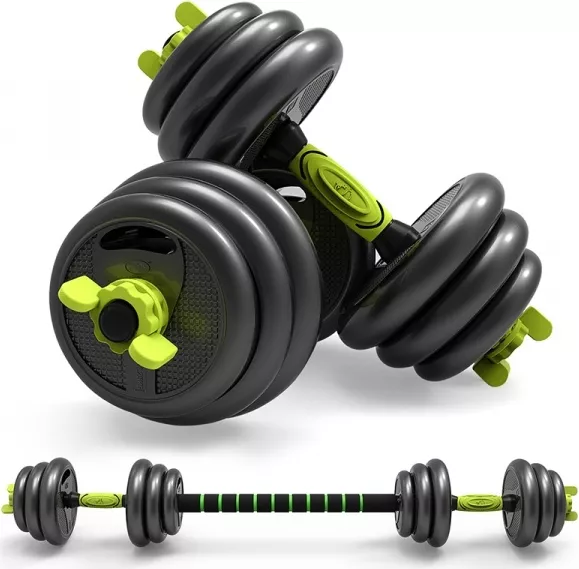 Set Gantere reglabile kettlebell FitTronic 5 in 1 de 20 kg ZK20 cu bara curbata - cel.ro