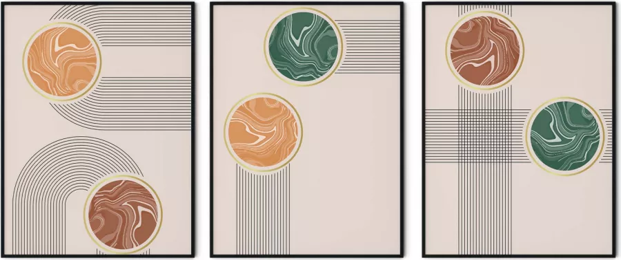 Set 3 tablouri Abstracte print pe hartie foto Fine Art Intaglio postere ...