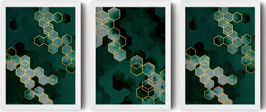 Set 3 tablouri Intaglio Abstracte. verde smarald print pe hartie foto ...
