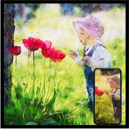 Tablou cu rama personalizat cu poza copilului tau in stil acuarela ...