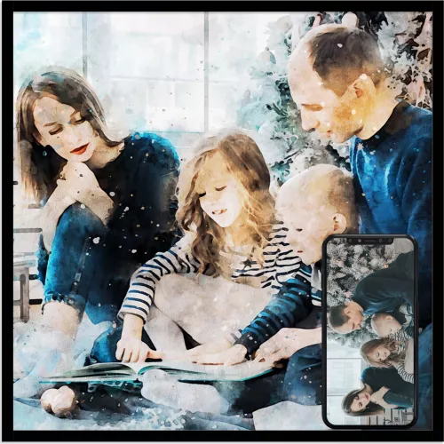 Tablou cu rama personalizat la comanda cu poza ta in stil acuarela ...