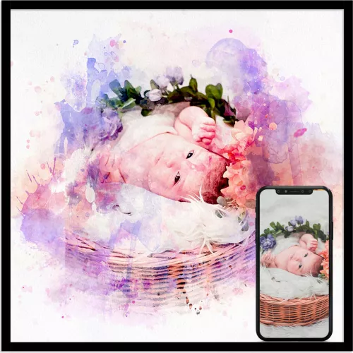 Tablou personalizat cu poza copilului in stil acuarela Intaglio color ...