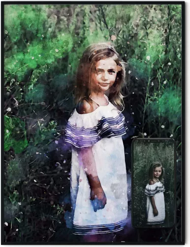 Tablou personalizat cu poza copilului tau in stil acuarela cu rama ...