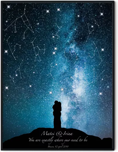 Tablou personalizat cu rama Harta stelelor Intaglio albastru print pe ...