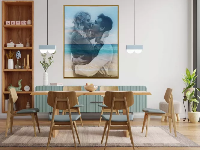 Tablou personalizat cu rama poza cuplu romantic si marea in dubla ...