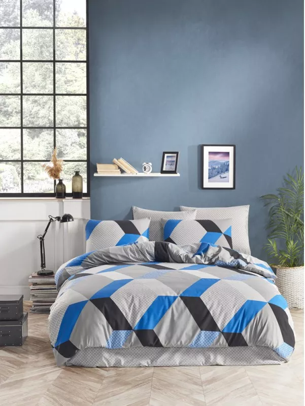 Lenjerie de pat dublu din bumbac ranforce Begenal Petek Mavi DOMUS PTMV ...