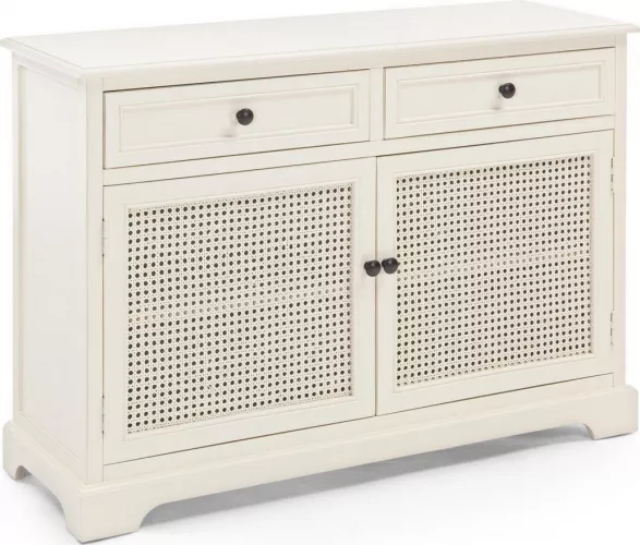 Comoda cu 2 sertare 2 usi din lemn alb si insertii rattan Amabel 100 la ...