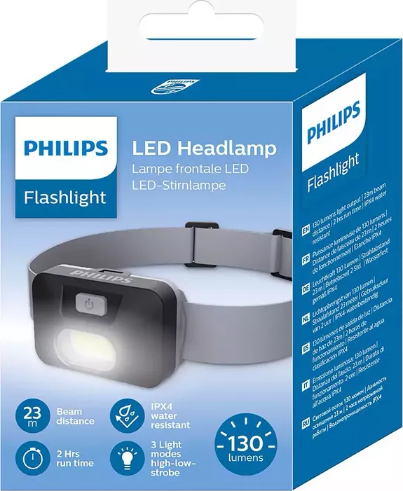 Lanterna Philips Frontala LED cu 3 Moduri de Iluminare si 23 m Distanta de