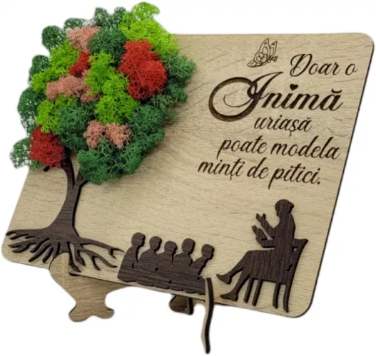 Placheta lemn cu mesaj gravat si licheni Model 5 20/15 cm 115_2181 - cel.ro