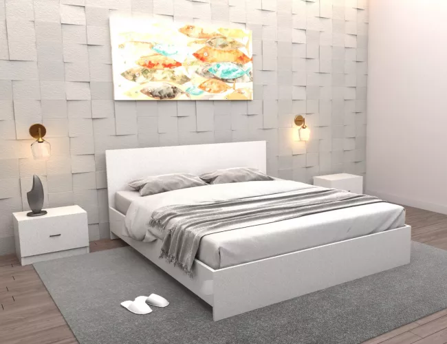 Pat Dublu 160 cm x 200 + Saltea + Noptiere ALB la CEL.ro