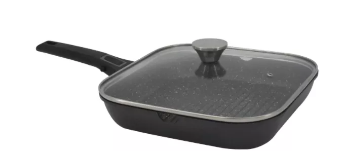 Tigaie Grill de 28 cm Suprafata marmorata Grosime 5 mm Maner detasabil ...