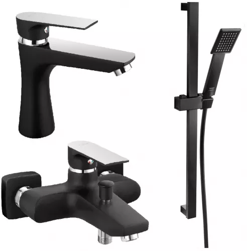 Pachet 3 in 1 Baterie cada/dus Negru-crom baterie lavoar SQUARE si Set ...