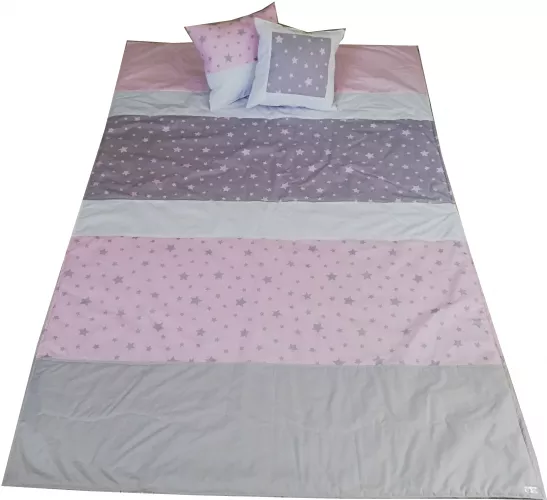 Cuvertura pat junior 2 perne decor stele roz/ gri 140x200 cm 45x45 cm 5 ...