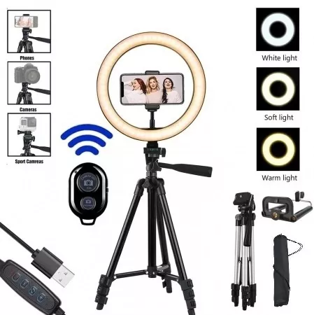 Lampa circulara Ring Light 10inch + trepied reglabil + suport telefon