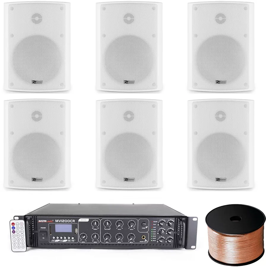 Sistem audio exterior 6 boxe BC50V White Bluetooth USB 1 x amplificator ...