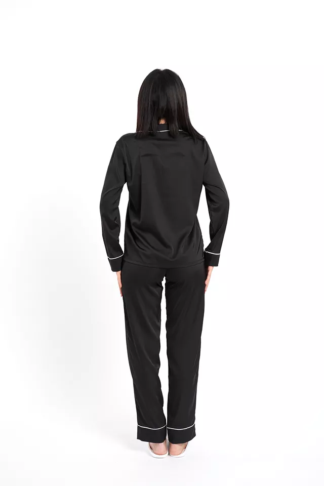 Pijama Divide negru satin de matase L PDP20L - cel.ro