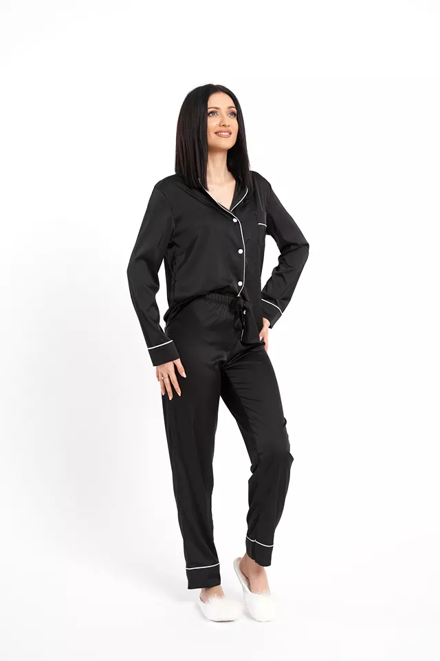 Pijama Divide negru satin de matase S PDP20 - cel.ro