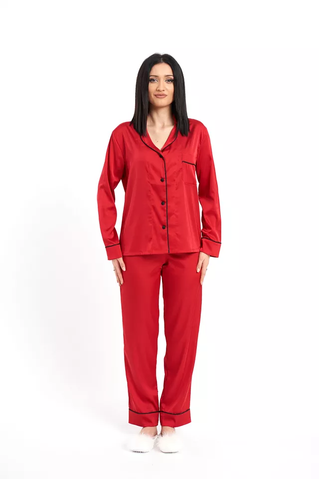 Pijama Divide rosu satin de matase XL PDP30XL