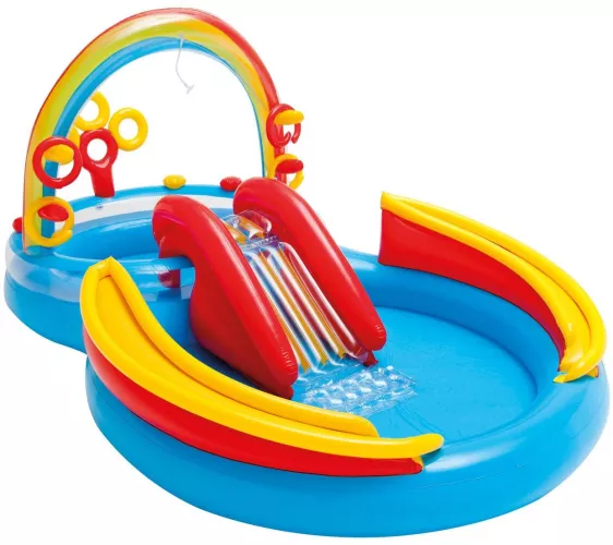 Piscina gonflabila pentru copii tip colac rotunda cu topogan si bile ...