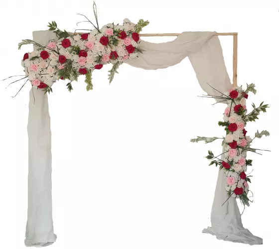 Arcada trandafiri albi roz pal roz si rosi si voal alb 200x200cm HM-589 ...