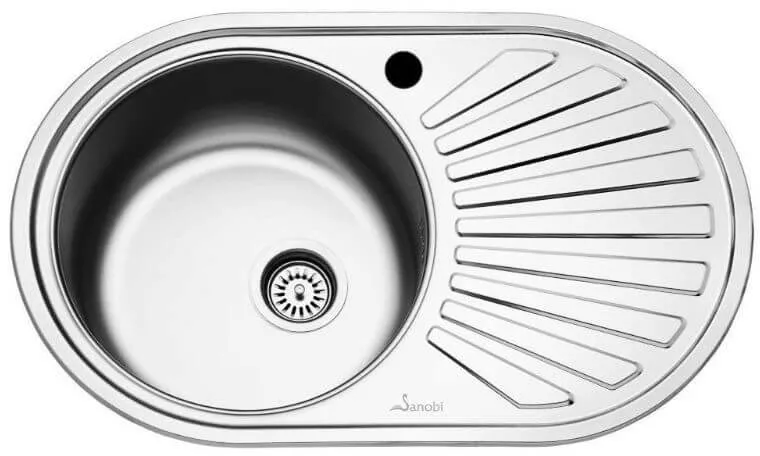 Chiuveta Ovala Bucatarie Sanobi 78x48 cm cu Picurator Cuva pe Stanga ...