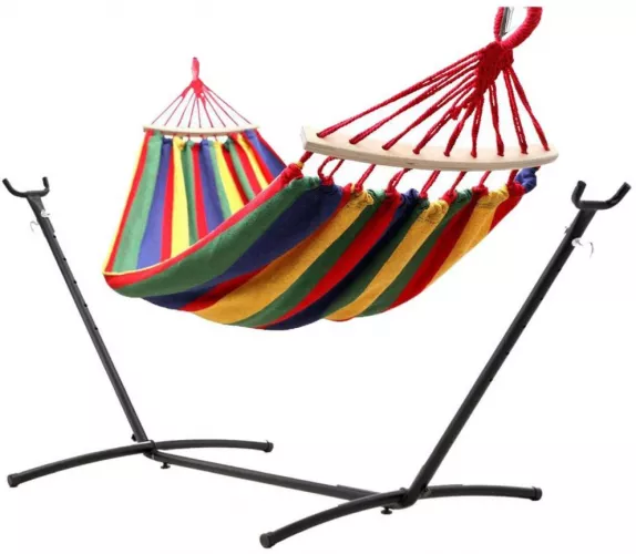 Set Hamac cu Suport Metalic Single pentru 1 Persoana cu Bara la CEL.ro
