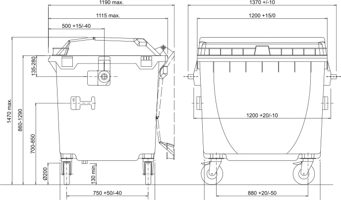 Eurocontainer verde din material plastic cu capac plat MEVATEC 1100 l ...