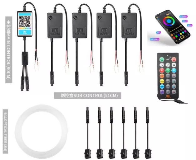 Kit Lumini Ambientale Wireless 8 metri cu 6 surse Led RGB cu Aplicatie ...