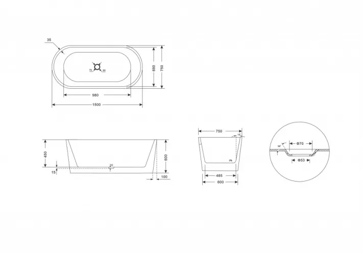 Cada freestanding ovala din acril MINERVA 15075cm ghzt_585604611 - cel.ro