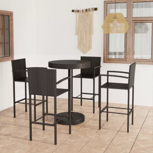 Emaga Set mobilier bar de gradina 5 piese negru poliratan 3064843 - cel.ro