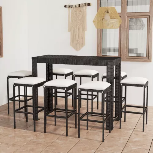 Emaga Set mobilier bar de gradina cu perne 9 piese negru poliratan ...