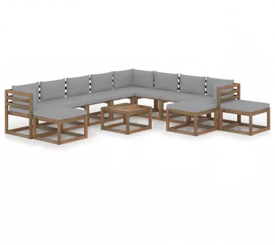 Emaga Set mobilier de gradina cu perne gri 12 piese 3067585 - cel.ro