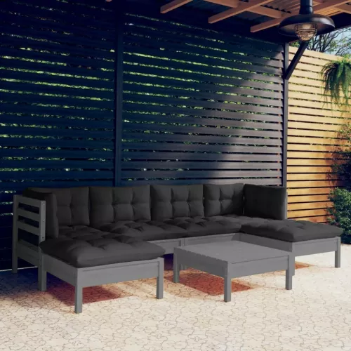 Emaga Set mobilier gradina cu perne 7 piese gri lemn de pin 3097087 ...
