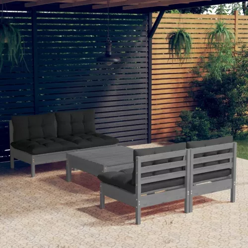 Emaga Set mobilier gradina cu perne antracit 5 piese lemn de pin ...