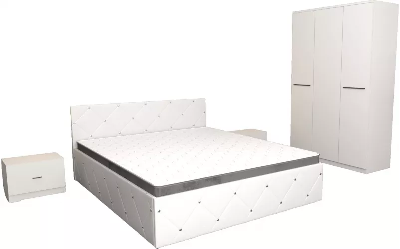 Set Dormitor Milano Alb cu Dulap 3 usi Alb 123x192x48 cm cu Pat ...