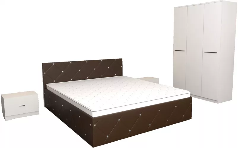 Set Dormitor Milano Maro cu Dulap 3 usi Alb 123x192x48 cm cu Pat Matrimonial - cel.ro