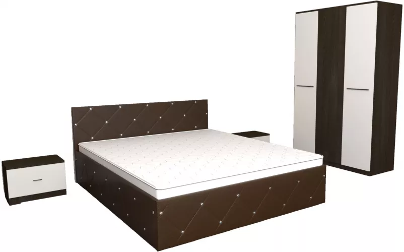 Set Dormitor Milano Maro cu Dulap 3 usi Wenge Alb 123x192x48 cm cu Pat