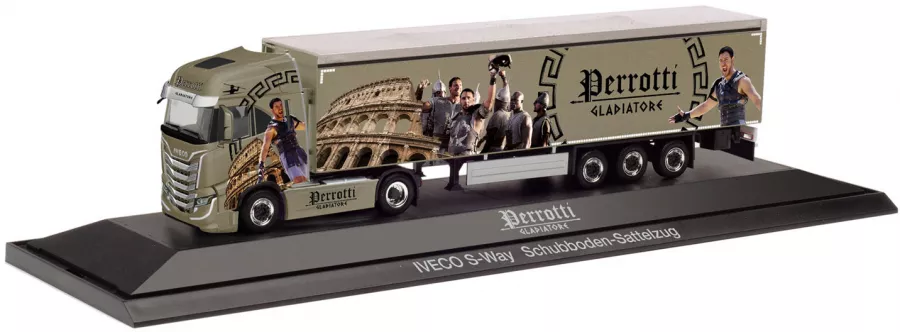 Macheta camion IVECO S-WAY cu semiremorca PERROTTI / GLADIATORE Lungime ...