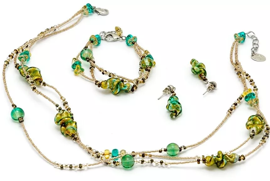 Set bijuterii din sticla de Murano Laura verde 389055 - cel.ro