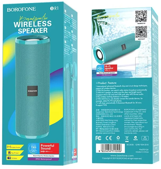 Boxa portabila Borofone BR1 Beyond Bluetooth Turquoise BORBPBR1BTQ