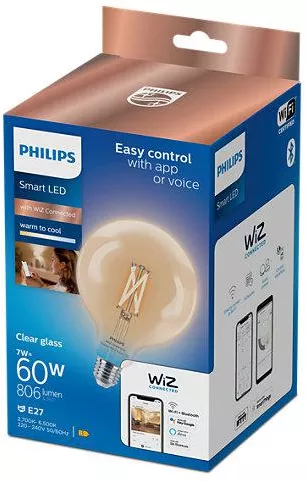 Bec LED inteligent vintage Philips filament transparent Wi-Fi Bluetooth ...