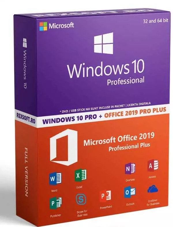 Windows 10 Pro Retail + Licenta Office 2019 Pro Plus Licente Permanente ...