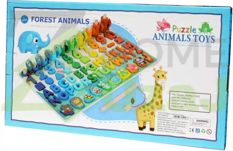 Forest animals -Joc de lemn 7 in 1 Montessori logaritmic litere cifre ...