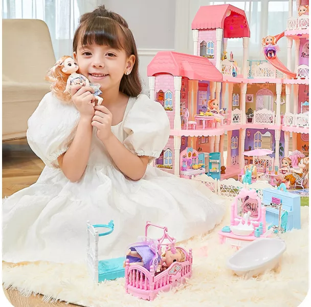 Set castel de papusi pe 4 etaje cu mobilier si multiple accesorii ...