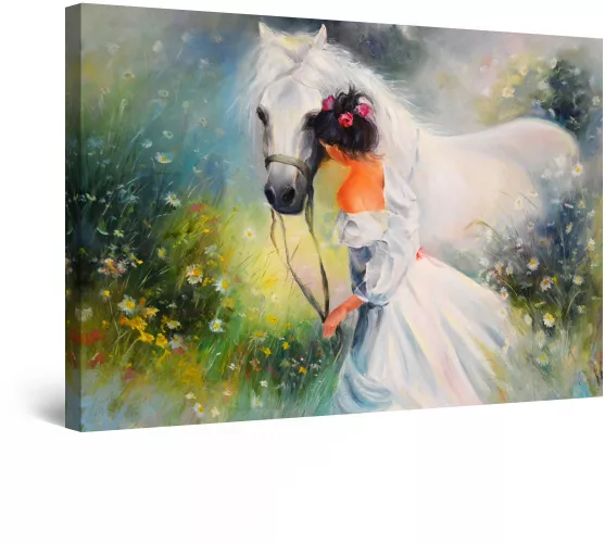 Tablou DualView Startonight Fata cu Cal Alb luminos in intuneric 120 cm ...