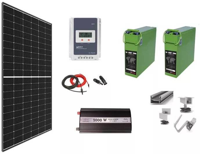 Sistem solar off grid complet 740W pe 24V cu 2 panouri fotovoltaice mono 370W - cel.ro