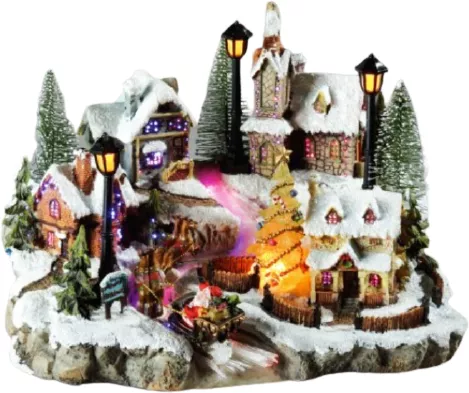 Orasel de munte muzical cu peisaj de iarna sunete si lumini de Craciun ...