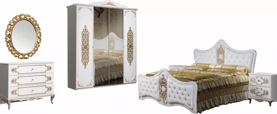 Set dormitor Iskushenie 192x62x237cm alb / auriu